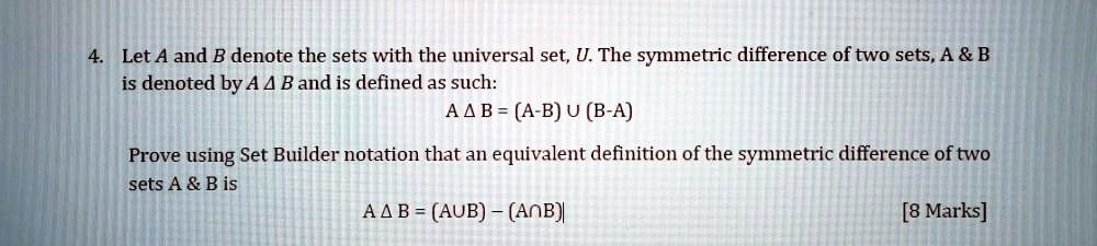 SOLVED:Let A and B denote the sets with the universal set, U. The ...