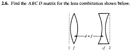 Solved 2 6 Find The Abc D Matrix For The Lens Combination Shown Below