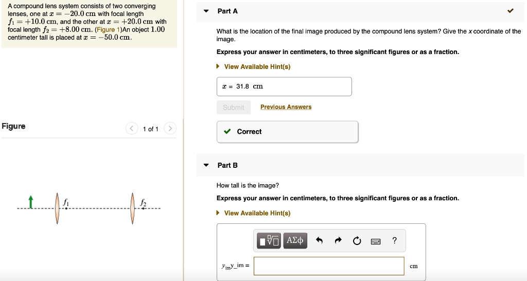 A compound lens system consists of two converging lenses, one at x ...