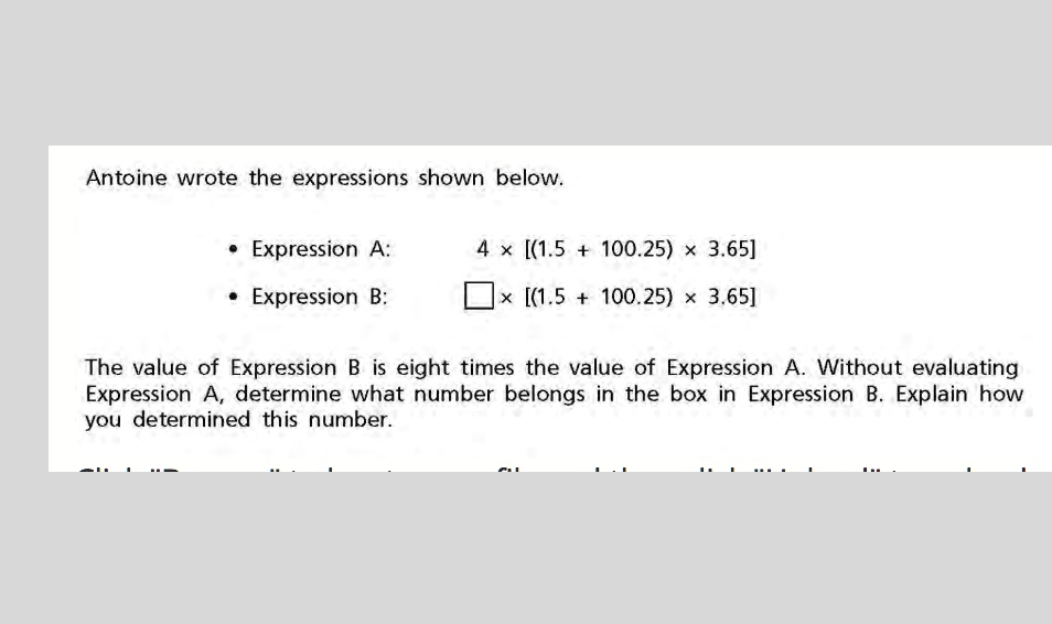 SOLVED: Antoine wrote the expressions shown below: Expression A: 4 ...