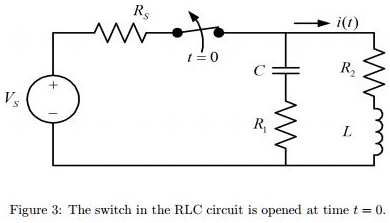 SOLVED: Consider the RLC circuit in Figure 3. You may assume that the switch has been closed ...