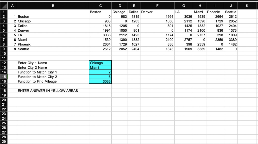 1 using the distances between us cities write a formula using the match ...