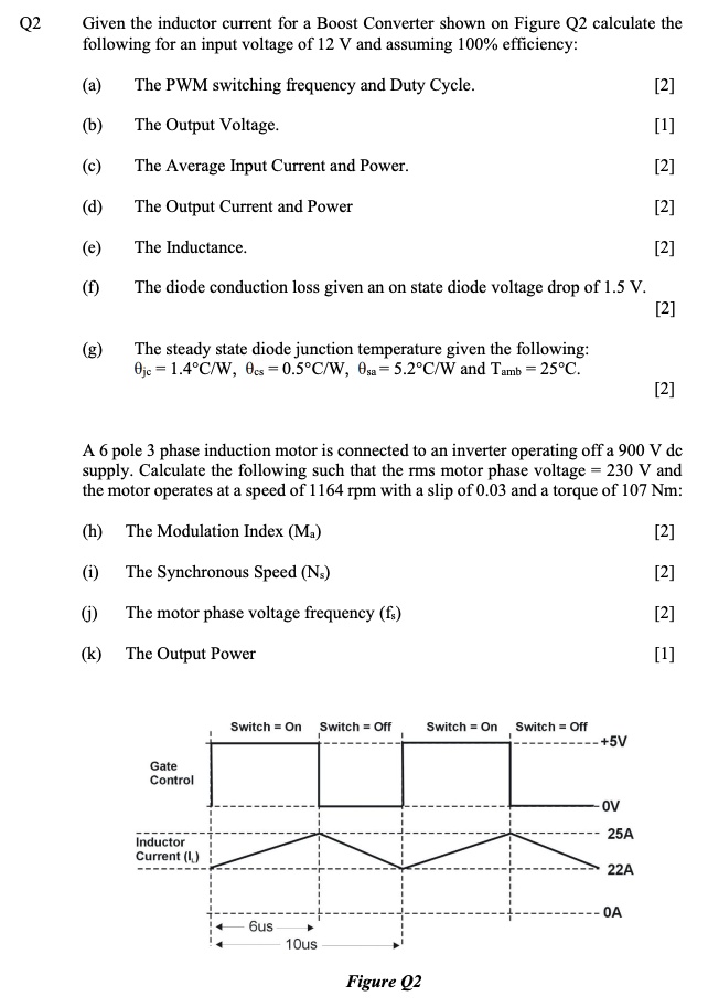 q2 given the inductor current for a boost converter shown on figure q2 calculate the following ...
