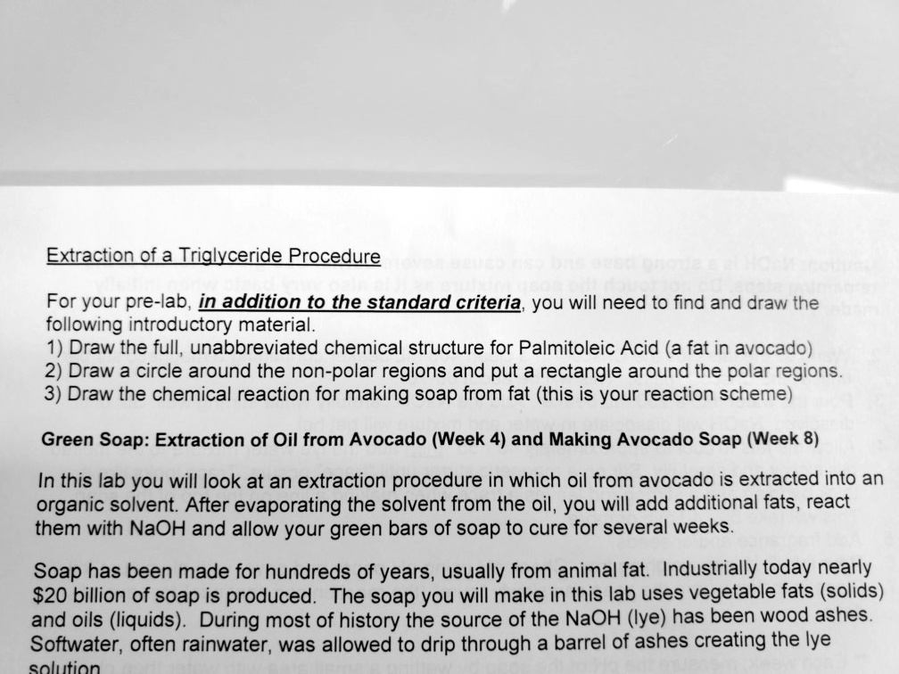extraction ofa triglyceride procedure for your pre lab in addition ...