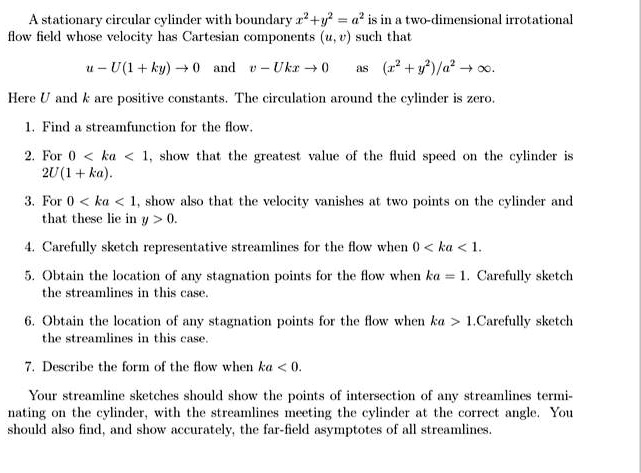 SOLVED: A stationary circular cylinder with boundary x = a is in a two-dimensional irrotational ...