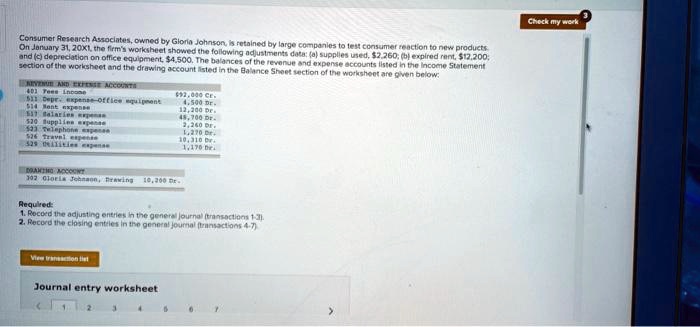 SOLVED: Consumer Research Associate, owned by Gloria Johnson, is ...