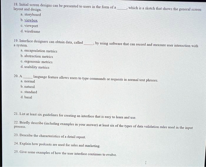 18. Initial screen designs can be presented to users in the form of a ...