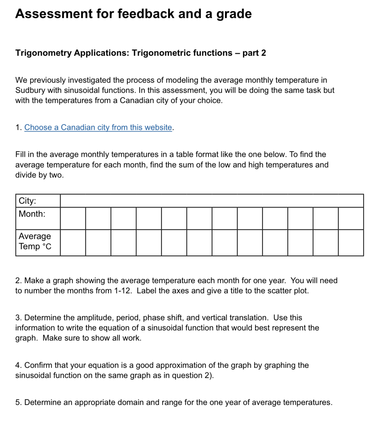 SOLVED: Assessment for feedback and a grade Trigonometry Applications ...