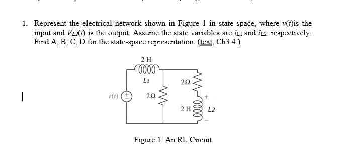 SOLVED: Represent the electrical network shown in Figure 1 in state space; where v(t) is the ...