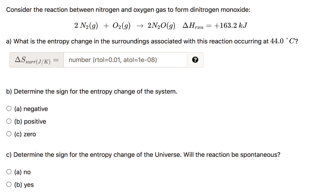 consider the reaction between nitrogen and oxygen gas to form ...