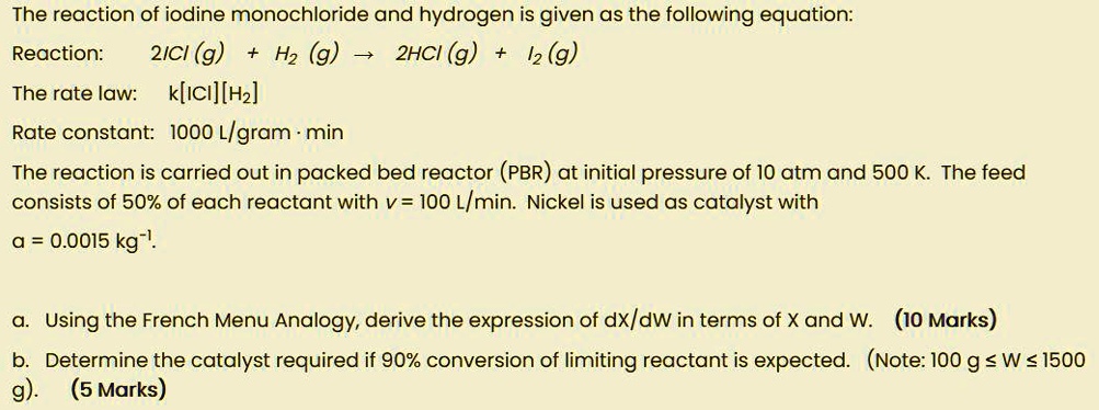SOLVED: Subject: Chemical Reaction Engineering The reaction of iodine ...
