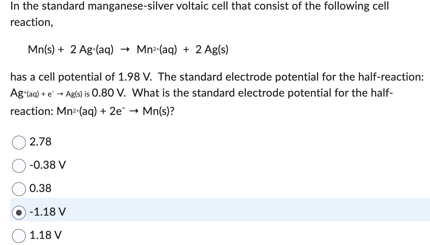 SOLVED: In the standard manganese-silver voltaic cell that consist of ...