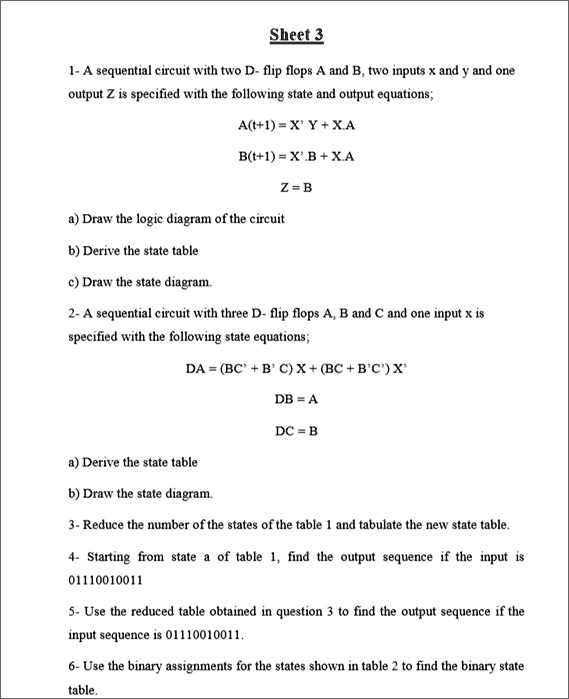 Solved A Sequential Circuit With Two D Flip Flops A And B Two Inputs X And Y And One Output Z