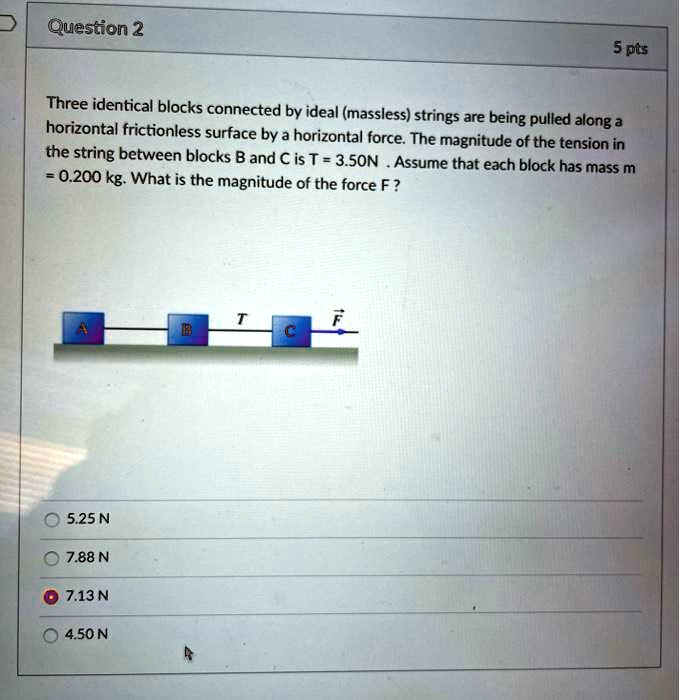 SOLVED: Three identical blocks connected by ideal (massless) strings are being pulled along a ...
