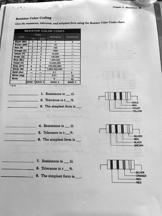 Chapter 3-Resistance 23 Resistor Color Coding Give the resistance ...