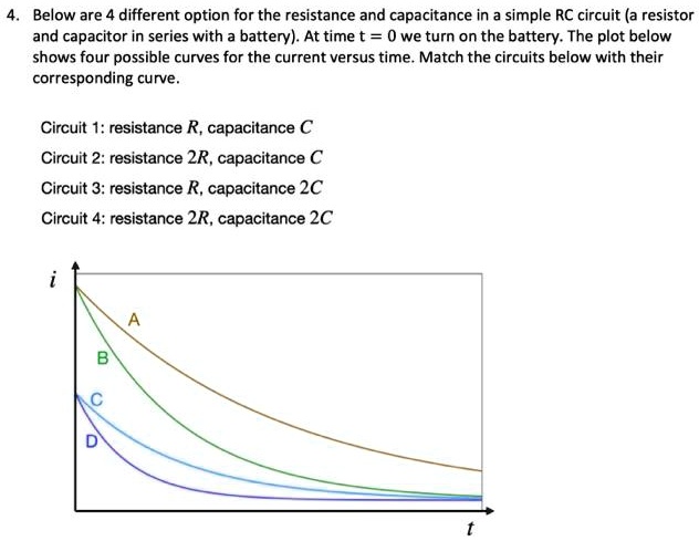 SOLVED: Below are 4 different option for the resistance and capacitance ...