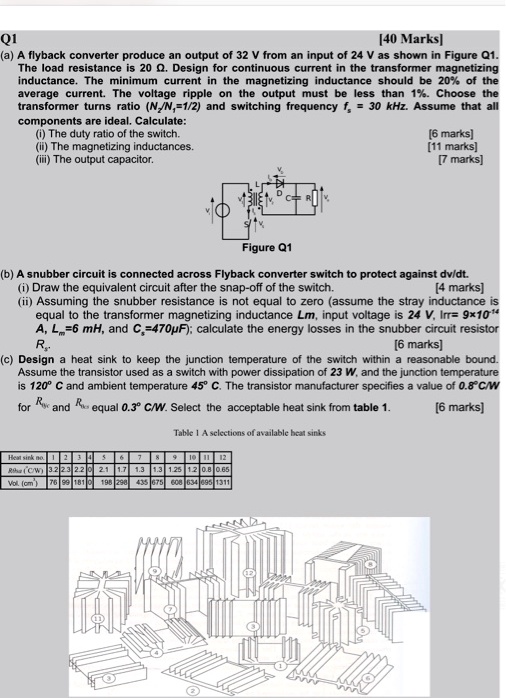 SOLVED: Q1 [40 Marks] A flyback converter produces an output of 32 V ...
