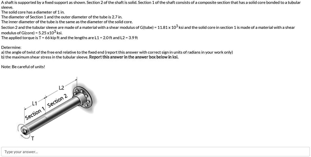 A shaft is supported by a fixed support as shown. Section 2 of the ...