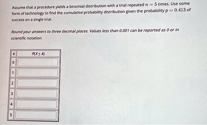 SOLVED: Assume that a procedure yields a binomial distribution with a trial repeated n = 5 times ...