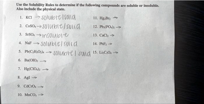 SOLVED: Use the solubility rules to determine if the following ...