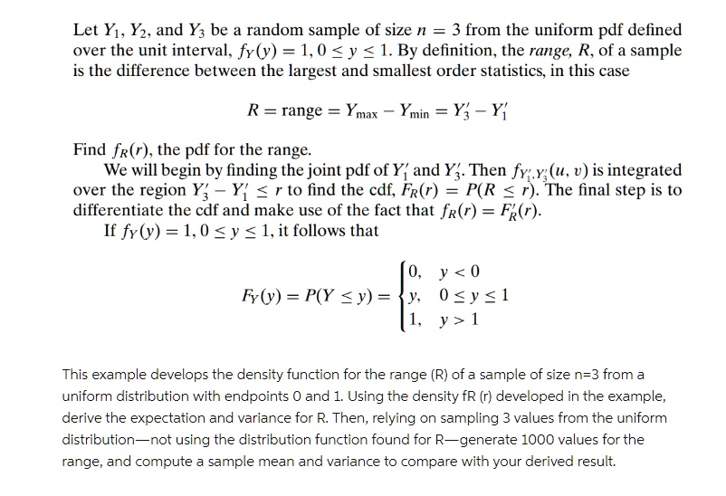 Let Y1, Y2, and Y3 be a random sample of size n = 3 from the uniform ...