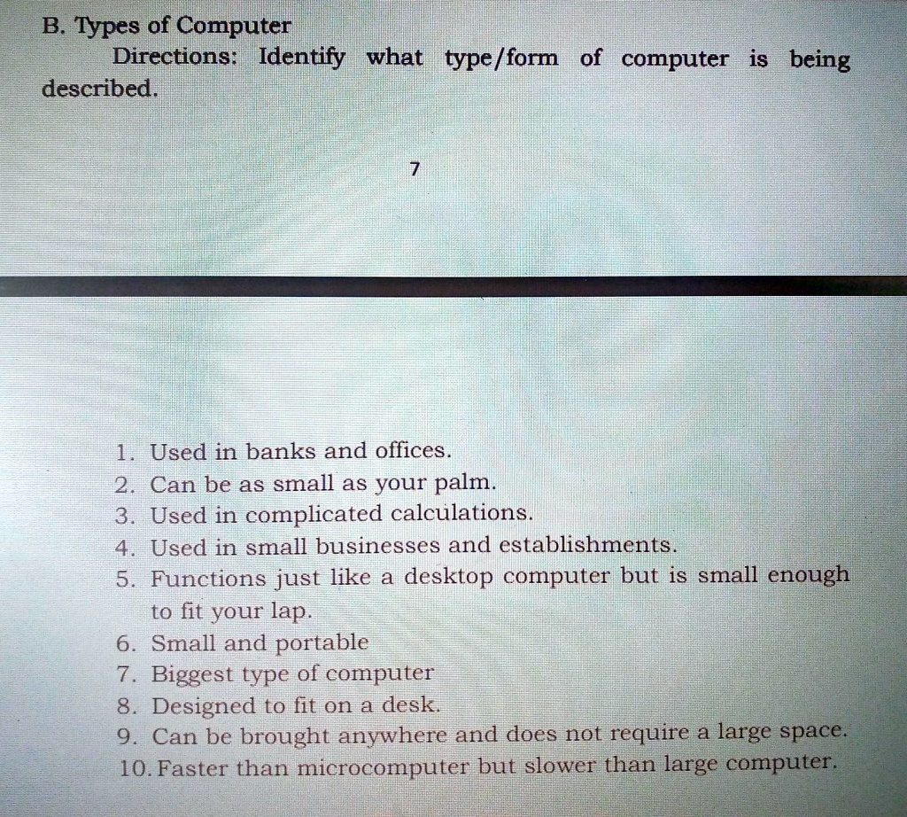 B. Types of Computer Directions: Identify what type/form of computer is ...