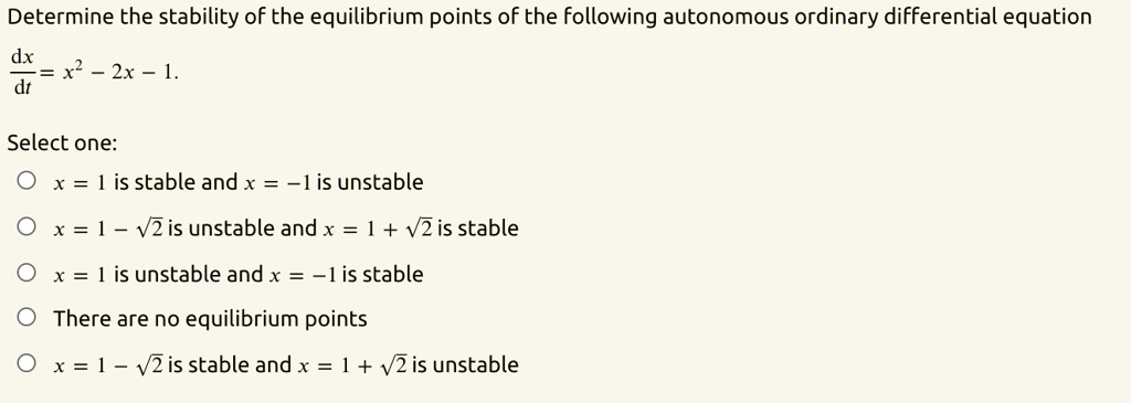 SOLVED:Determine the stability of the equilibrium points of the ...