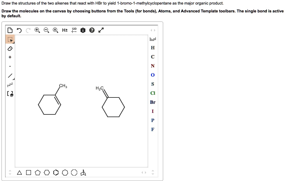 Draw the structures of the two alkenes that react with HBr to yield 1 ...