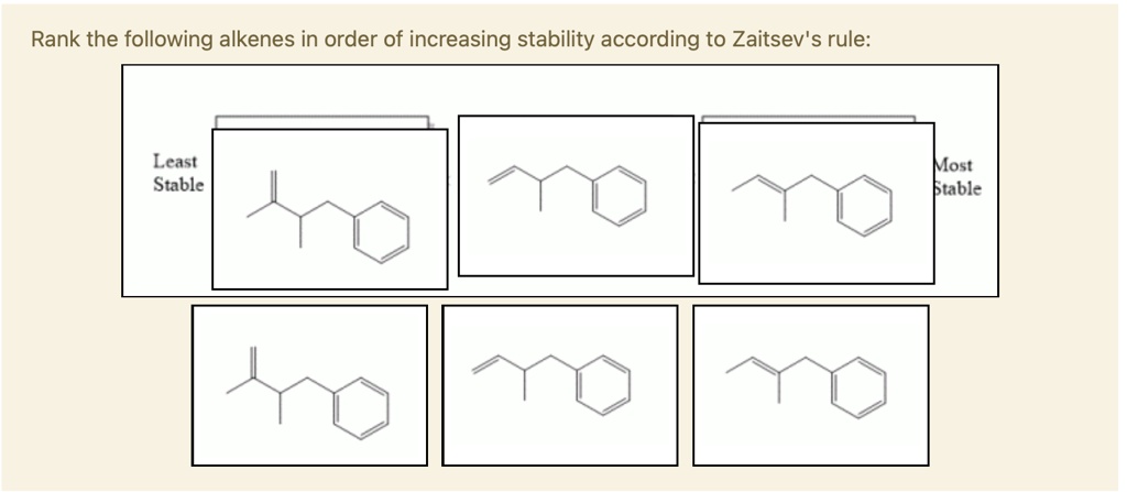 SOLVED: Rank the following alkenes in order of increasing stability according to Zaitsev's rule ...