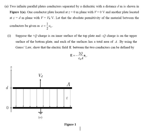 a two infinite parallel plates conductors separated by a dielectric ...