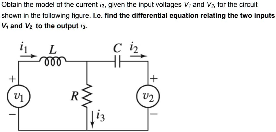 SOLVED: Obtain the model of the current i3, given the input voltages V1 and Vz, for the circuit ...