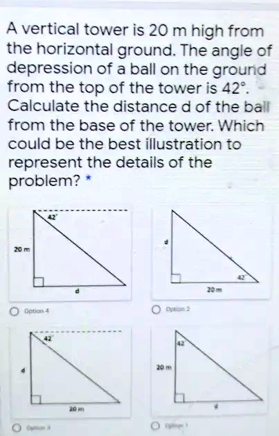 A vertical tower is 20 m high from the horizontal ground. The angle of ...