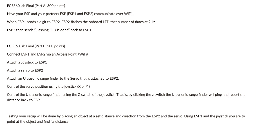 Write The Code For Part A And Part B Ece360 Lab Final Part A 300 Points Have Your Esp And Your