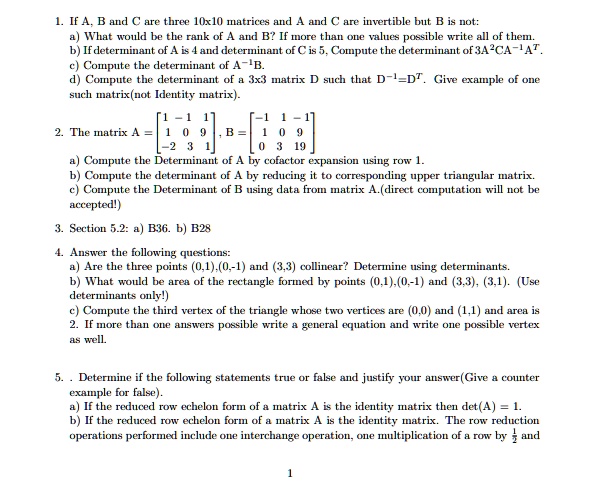 Solved 1 If A B And C Are Three 10x10 Matrices And A And C Are 8135