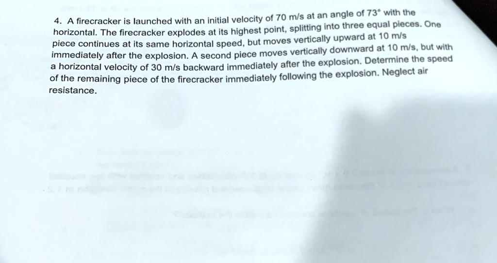 4 a firecracker is launched with an initial velocity of 70 ms at an angle of 73 with the ...