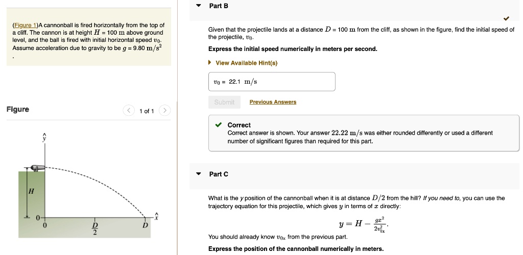 part c what is the y position of the cannonball when it is at distance ...
