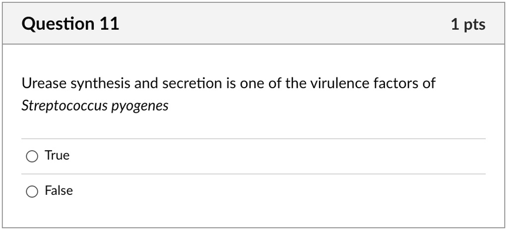 SOLVED: Question 11 1 pts Urease synthesis and secretion is one of the ... SOLVED: Question 11 1 pts Urease synthesis and secretion is one of the ...