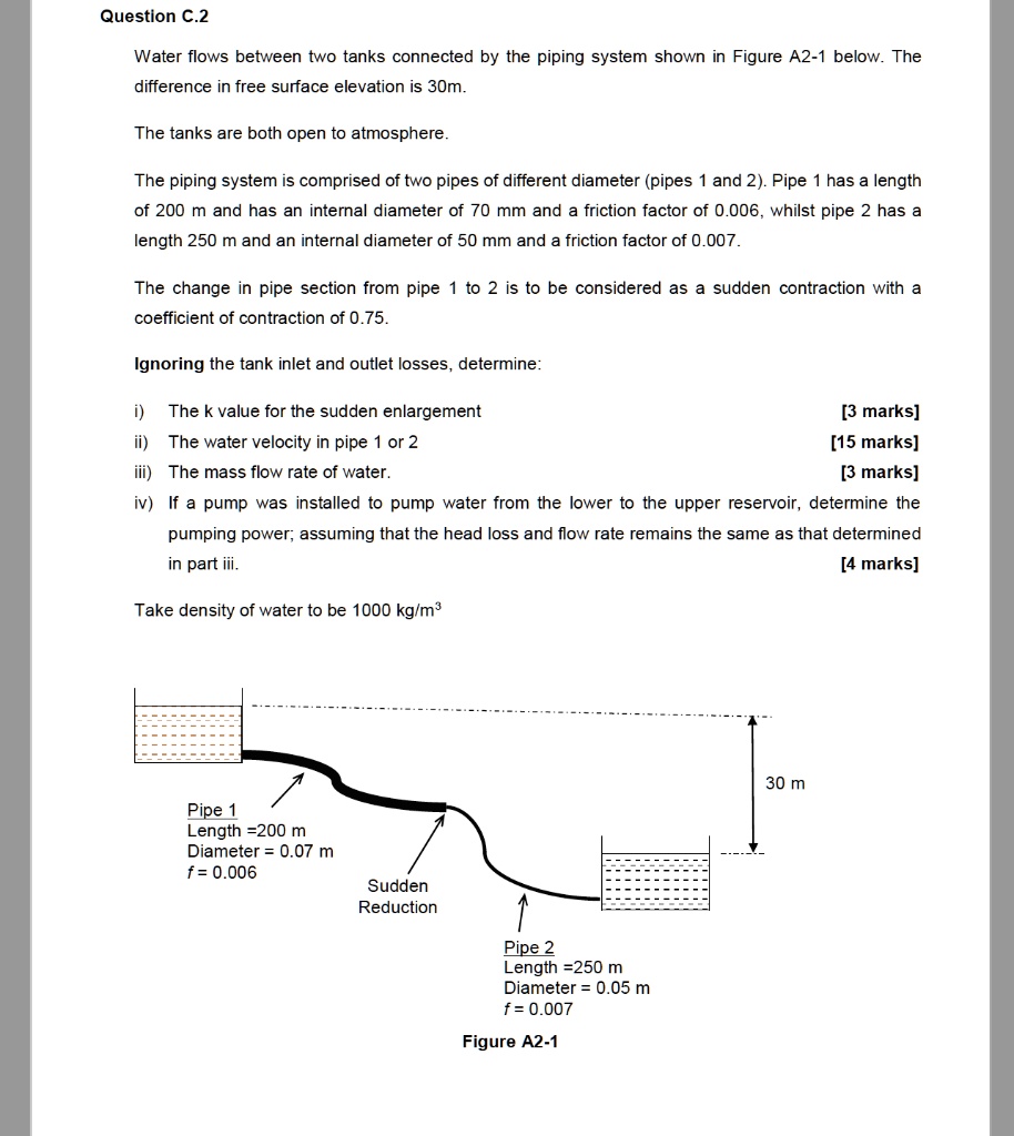 SOLVED: Water flows between two tanks connected by the piping system ...