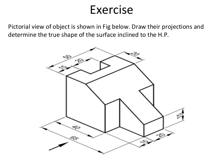 SOLVED: Please help me draw front view, top view, side view and auxiliary view of this picture ...