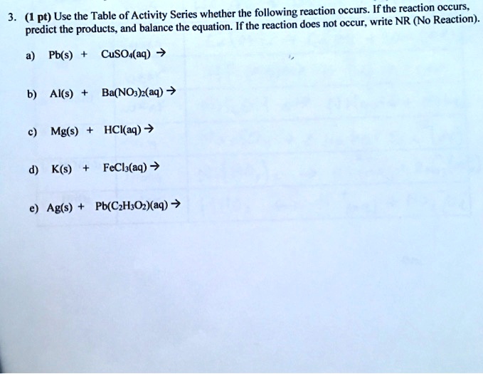 Solved 1pt Use The Table Of Activity Series Whether The Following