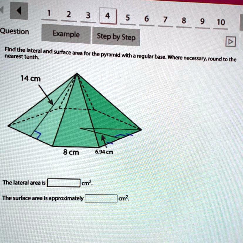 1 2 3 4 5 6 7 8 9 10 Question Example Step by Step Find the lateral and ...