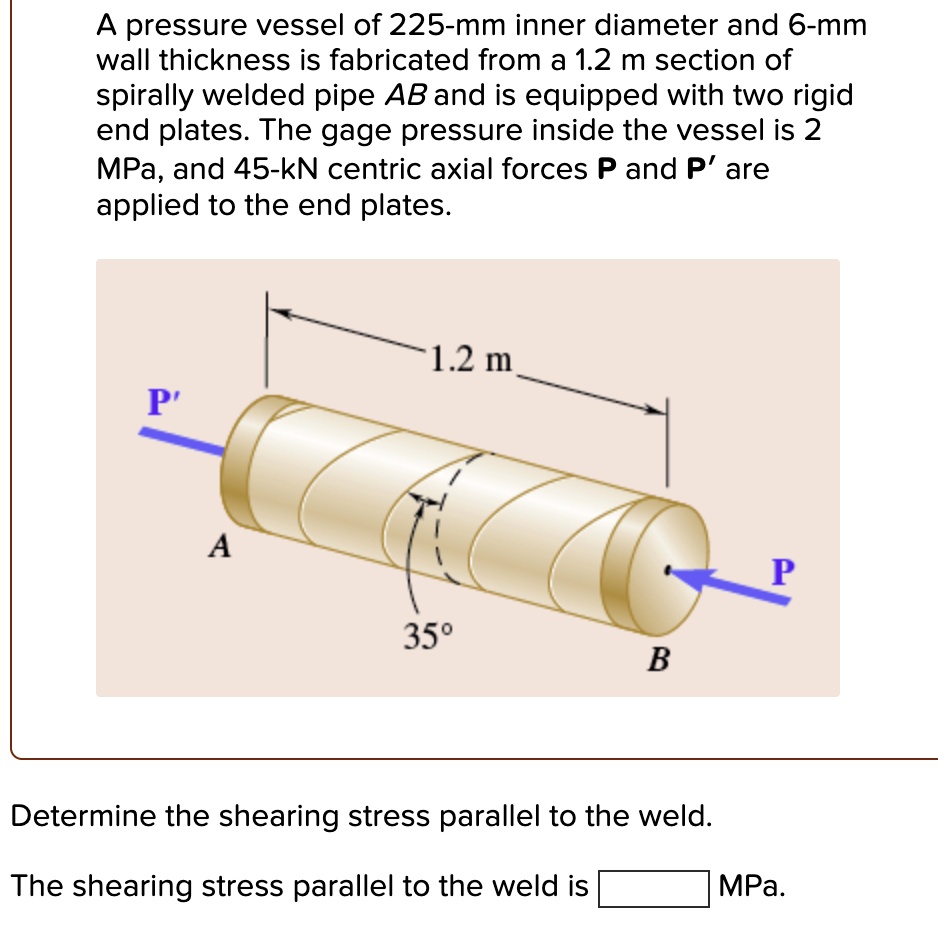 SOLVED: 7.16 A pressure vessel of 225-mm inner diameter and 6-mm wall ...