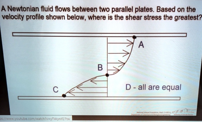 A Newtonian fluid flows between two parallel plates. Based on the ...
