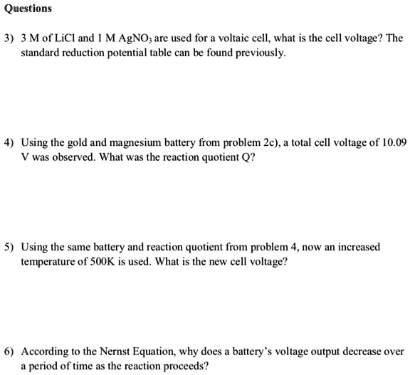 SOLVED: 3 M of LiCl and M AgNO3 are used for a voltaic cell, what is ...