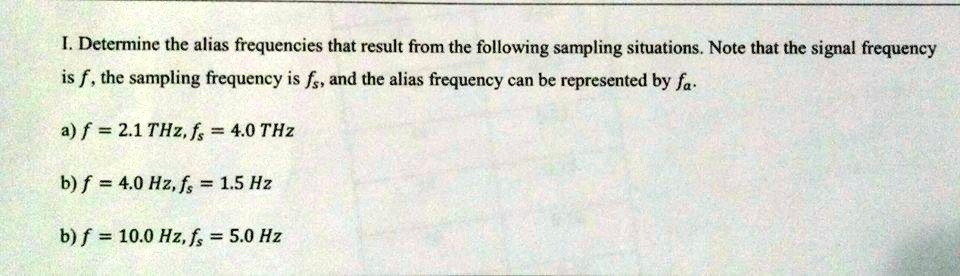 I. Determine the alias frequencies that result from the following ...