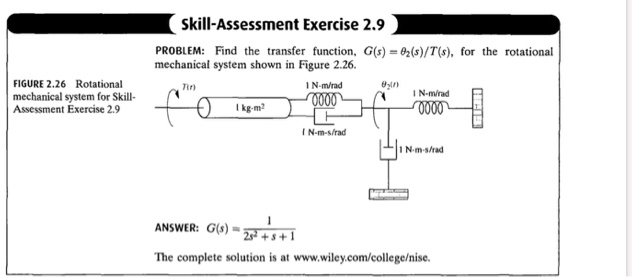 Skill-Assessment Exercise 2.9 PROBLEM: Find the transfer function, G(s) = θ2(s)/T(s), for the ...