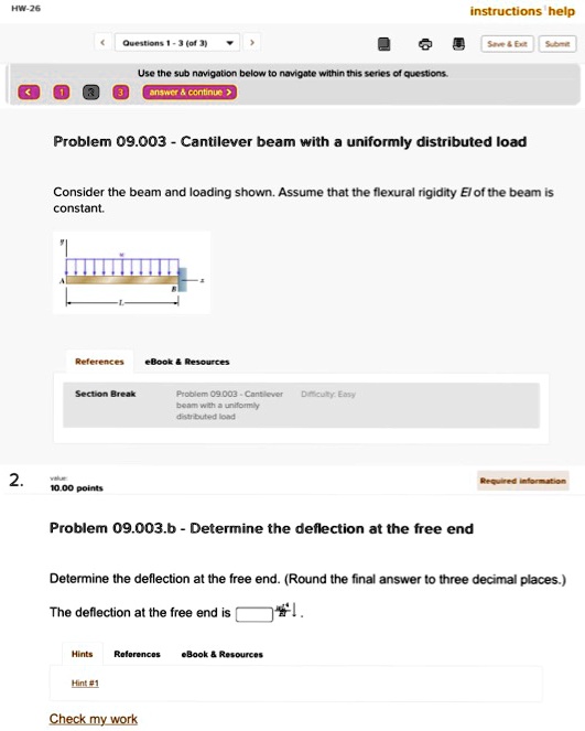 hw 26 instructionshelp e nswercontinue problem 09003 cantilever beam with a uniformly ...