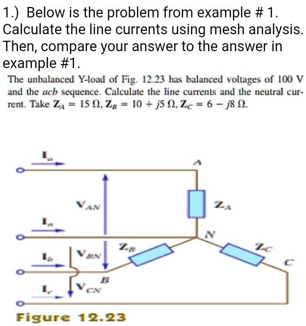 Below is the problem from example #1: Calculate the line currents using mesh analysis. Example ...