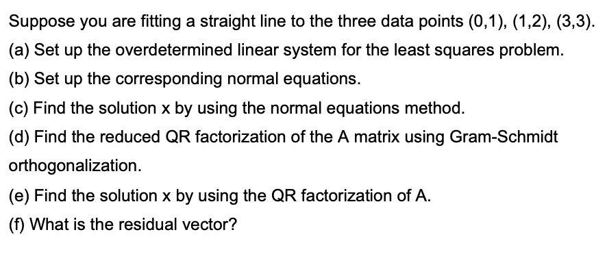SOLVED: Suppose you are fitting a straight line to the three data ...