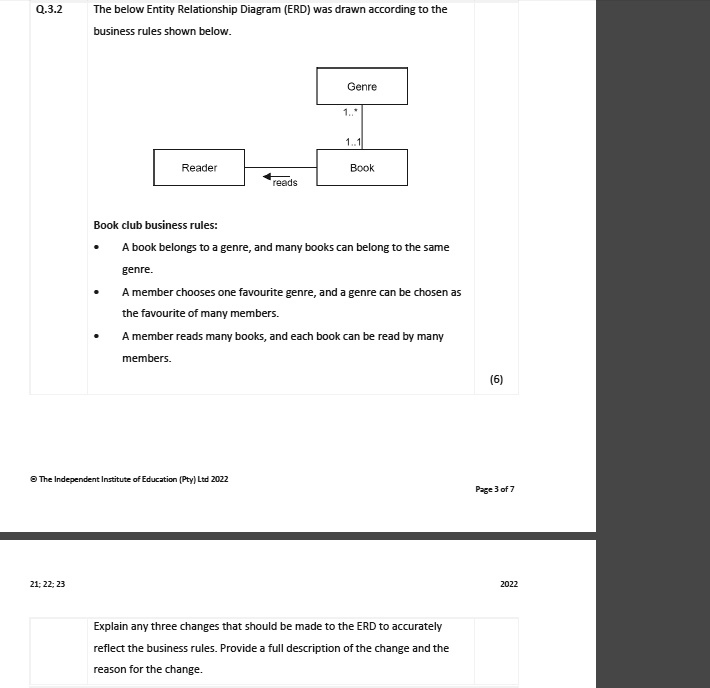 [get Answer] Q 3 2 The Below Entity Relationship Diagram Erd Was Drawn According To The